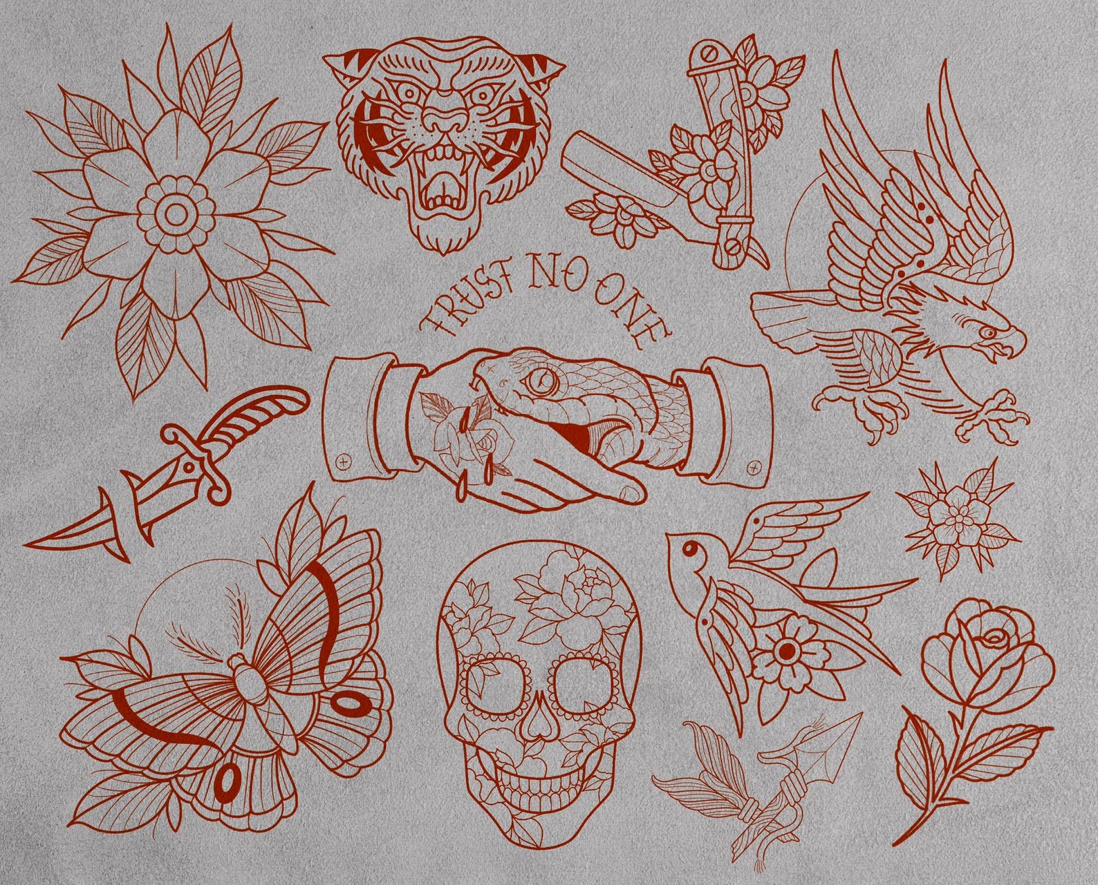 Procreate •TRADITIONAL Vol.1 • Tattoo Design Procreate Brush Stamps - Etsy