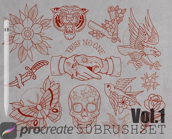 Procreate TRADITIONAL Vol.1 Tattoo Design Procreate Brush - Etsy