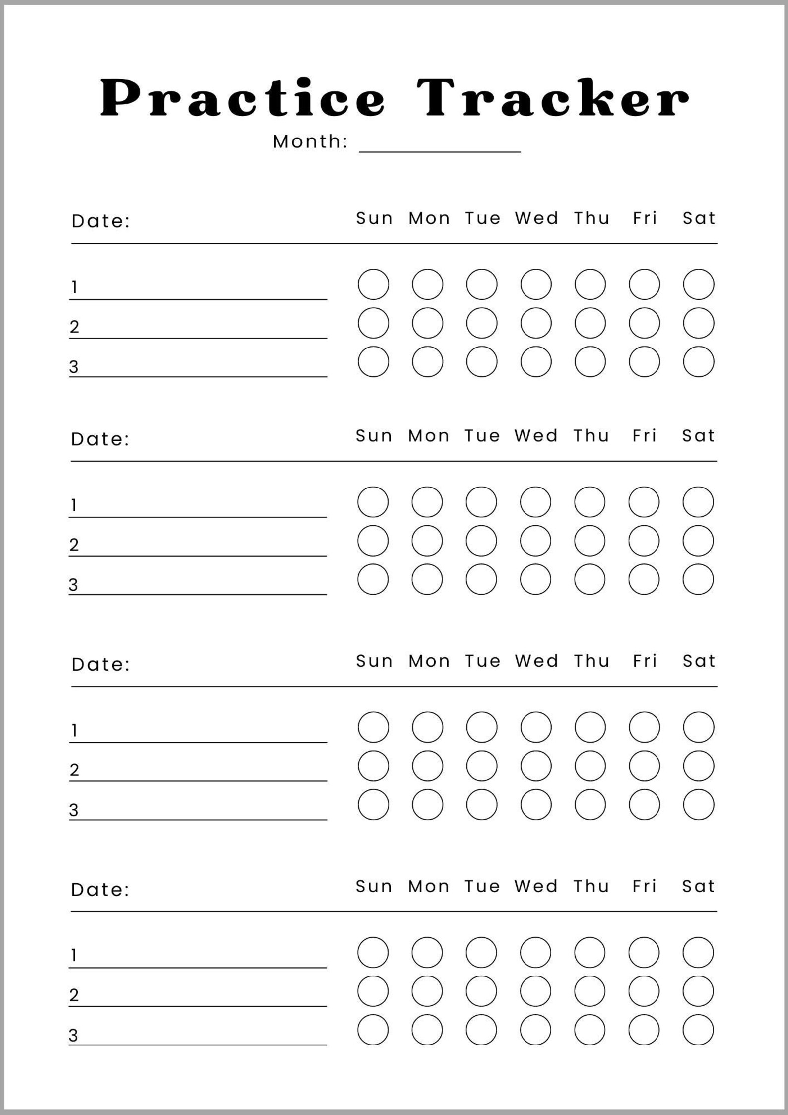 PRACTICE TRACKER Simple Black & White for Music Teachers - Etsy