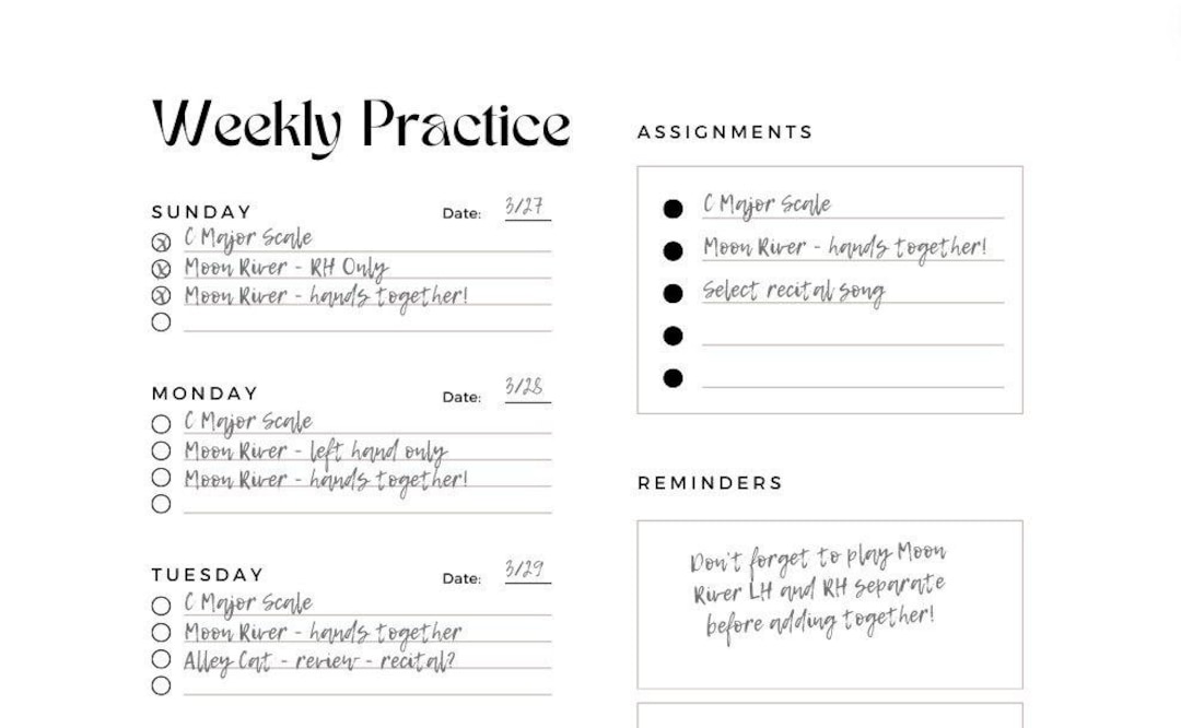 Weekly Practice Tracker (daily Details!) - Etsy