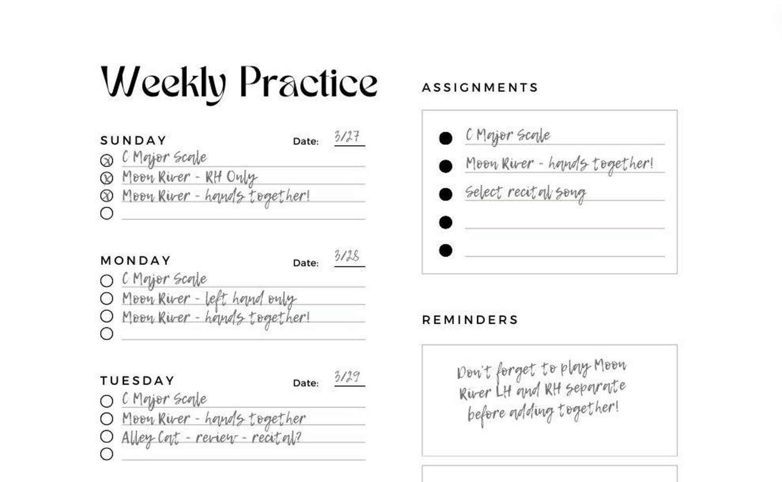 Weekly Practice Tracker (daily Details!) - Etsy
