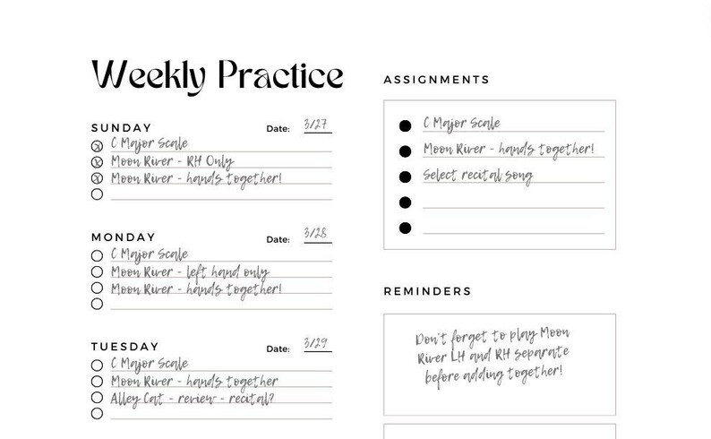 Weekly Practice Tracker (daily Details!) - Etsy