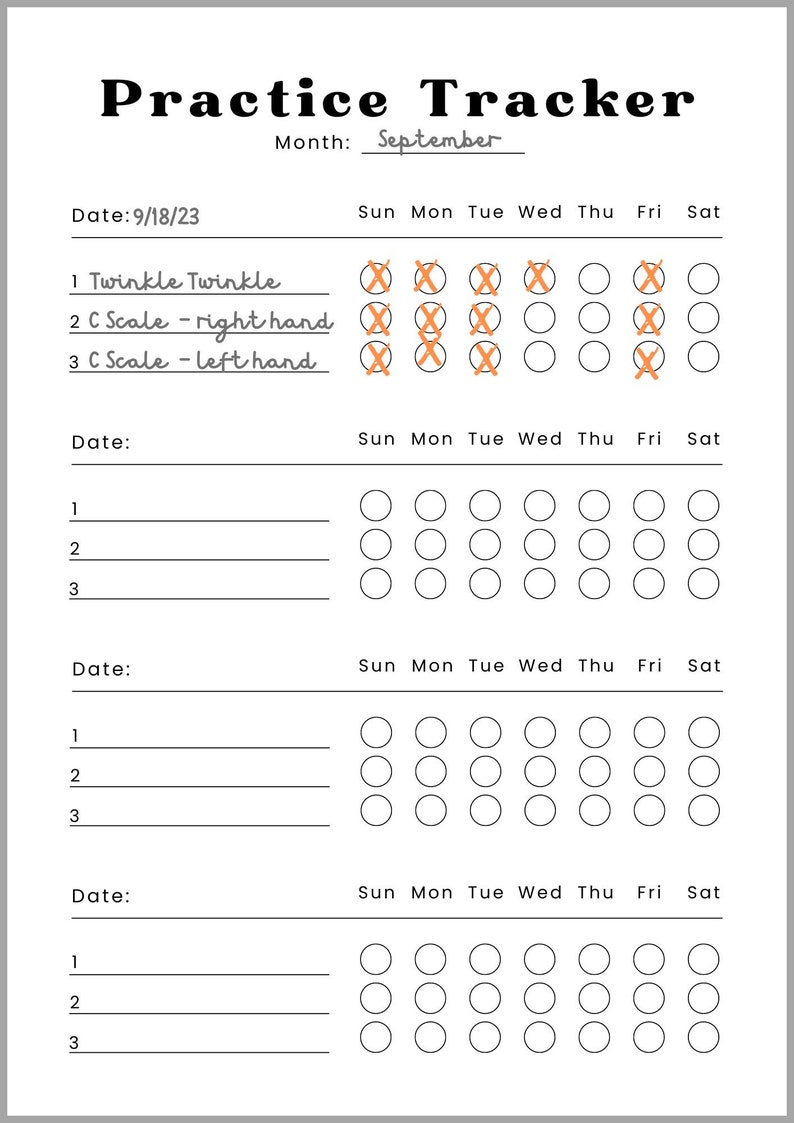 PRACTICE TRACKER Simple Black & White for Music Teachers - Etsy UK