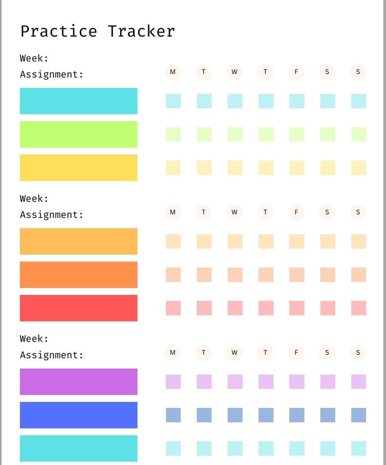 PRACTICE TRACKER - Rainbow/colorful - 3 Weeks of Practice - for Music ...