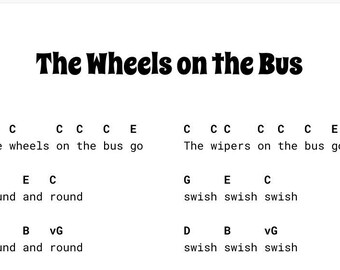 Wheels on the Bus | Easy Sheet Music | Beginner Piano - Etsy