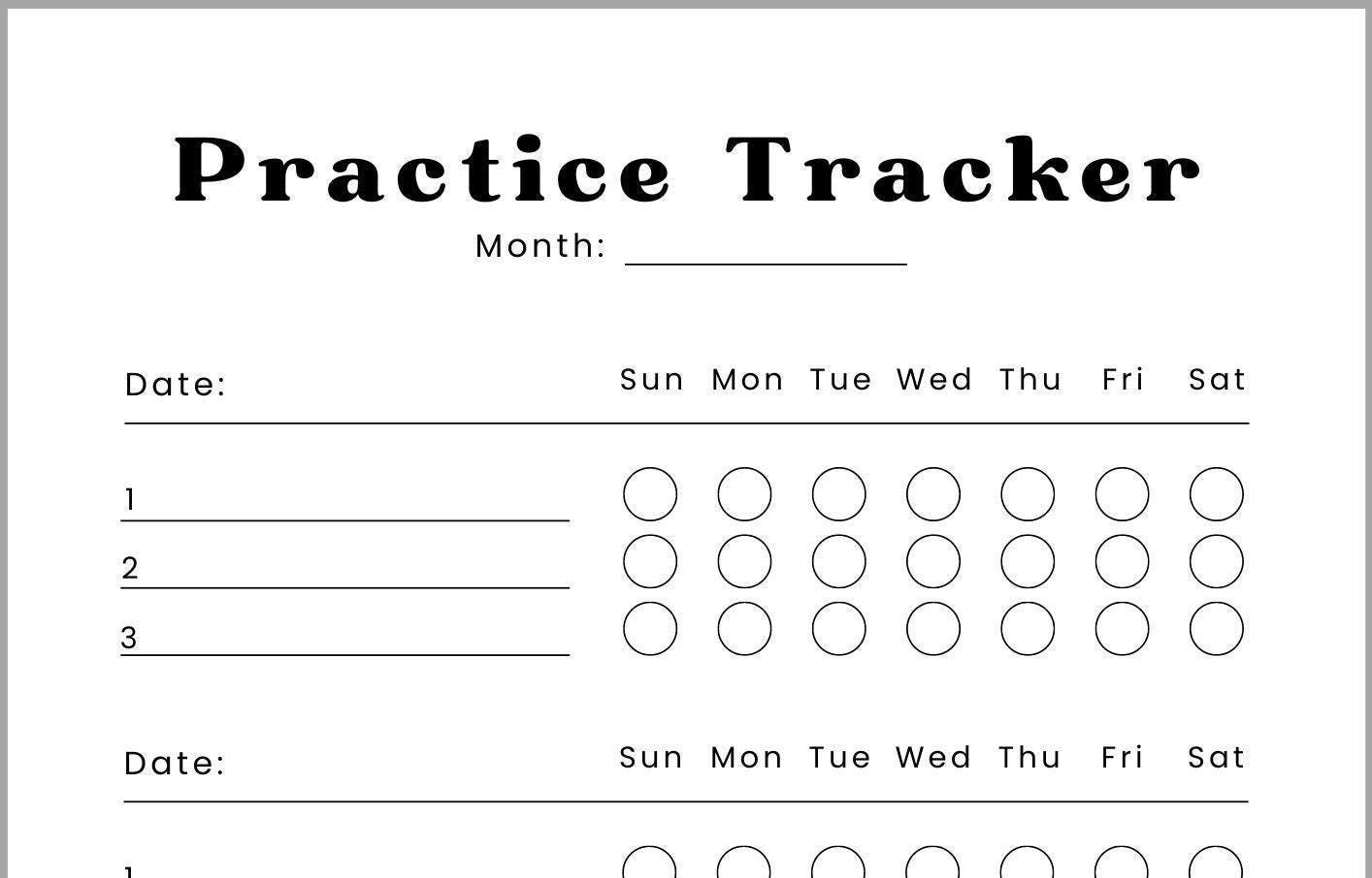 PRACTICE TRACKER - Simple Black & White - for Music Teachers and ...