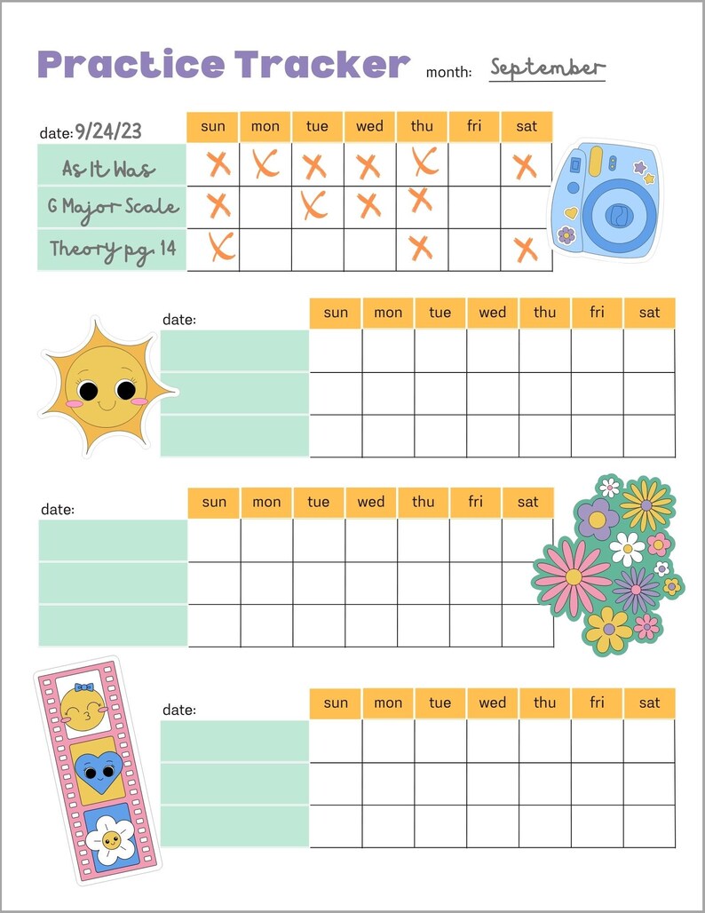 PRACTICE TRACKER - Cute Camera - for Music Teachers! - Etsy
