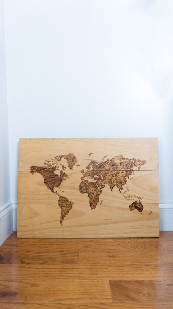 World Map Wood-burn - Etsy