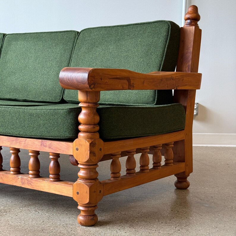 Brutalist Carved Pine Sofa in Green Wool - Etsy