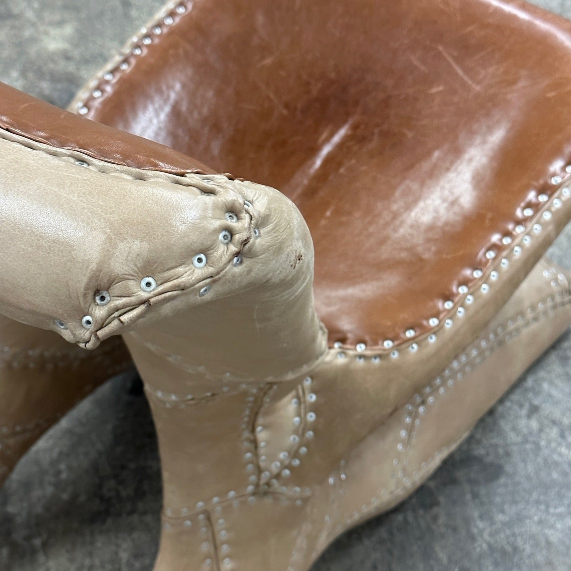 Riveted Saddle Leather Lounge Chair - Etsy