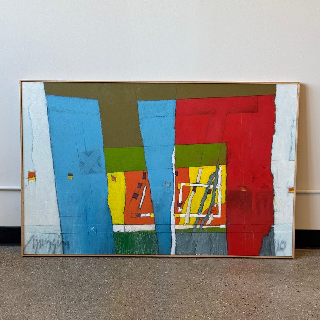 Vintage MCM Mid Century Vintage Abstract Acrylic on Canvas by John ...