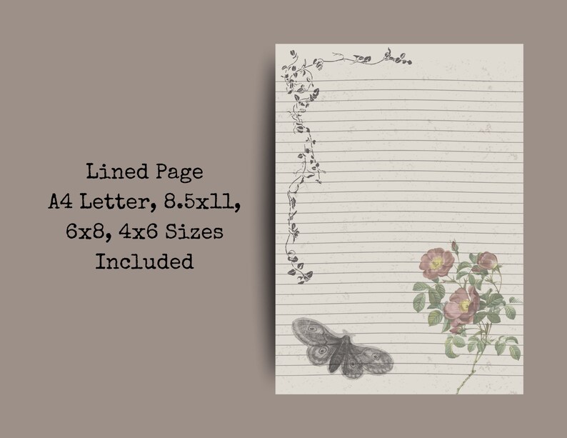Vintage Stationery Pages, Academia Nature, Lined and Unlined, Writing ...
