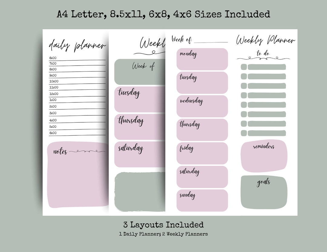 Printable Weekly and Daily Planner; Week at a Glance; Daily; Mauve ...