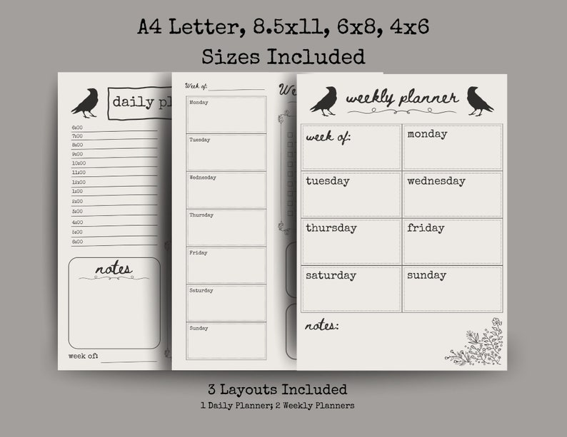 Printable Weekly and Daily Planner; Week at a Glance; Daily; Dark ...
