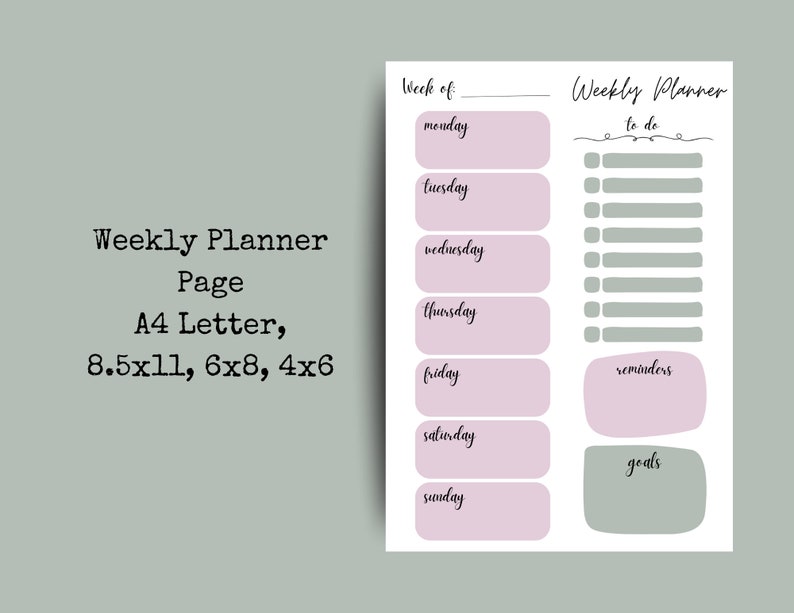 Printable Weekly and Daily Planner; Week at a Glance; Daily; Mauve ...