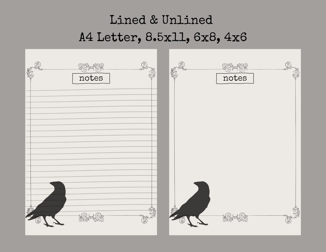 Printable Notes Pages; Vintage Moody; Lined and Unlined Pages; A4 ...