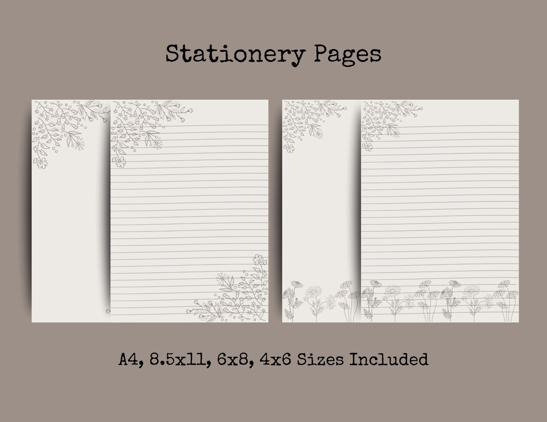 Printable Stationery and Notes Pages; Lined and Unlined; Vintage Floral ...