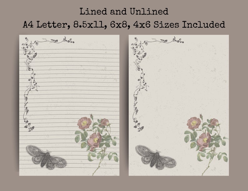 Vintage Stationery Pages, Academia Nature, Lined and Unlined, Writing ...