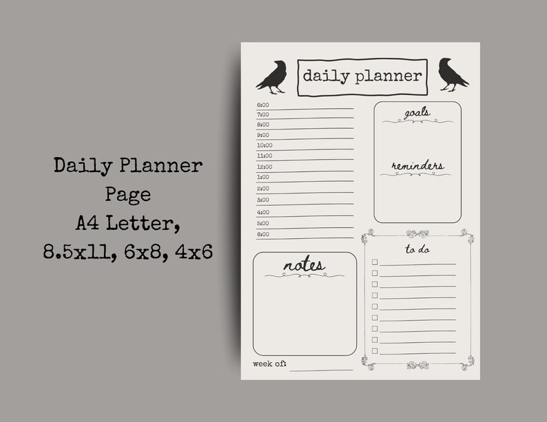 Printable Weekly and Daily Planner; Week at a Glance; Daily; Dark ...