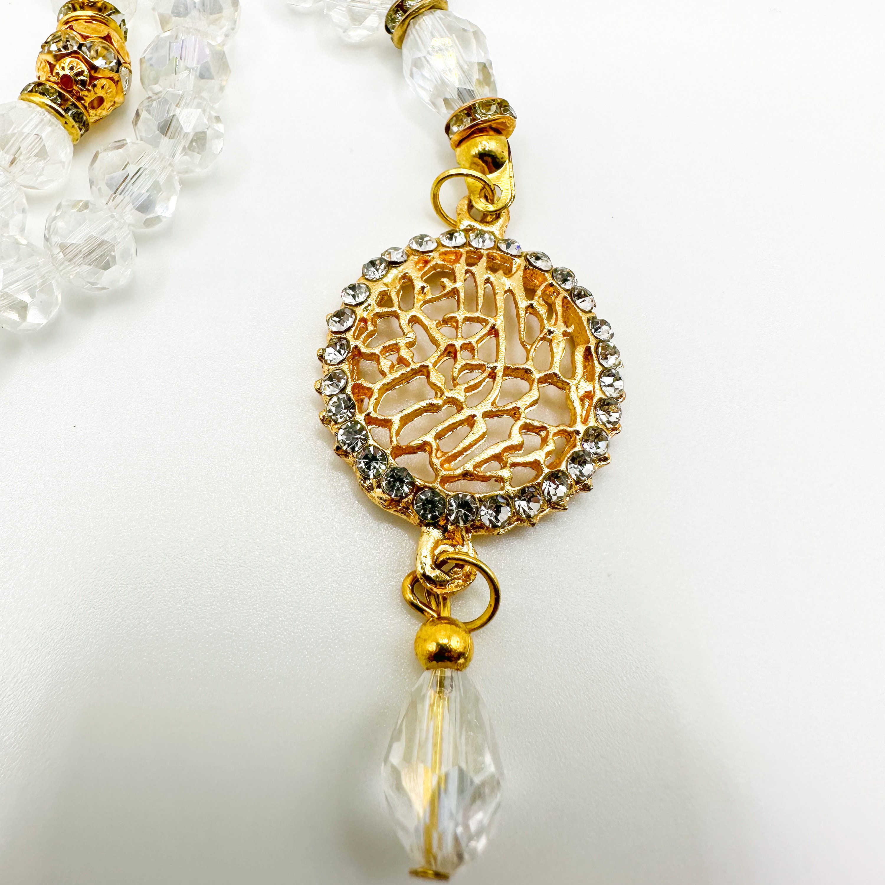 REAL White Crystal Bismillah Islamic Prayer Beads, Natural Stone 99 ...