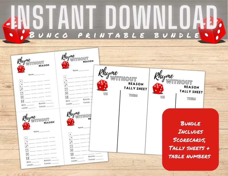 Rhyme Without Reason Bunco Printable Bundle, Bunco Game Night - Etsy