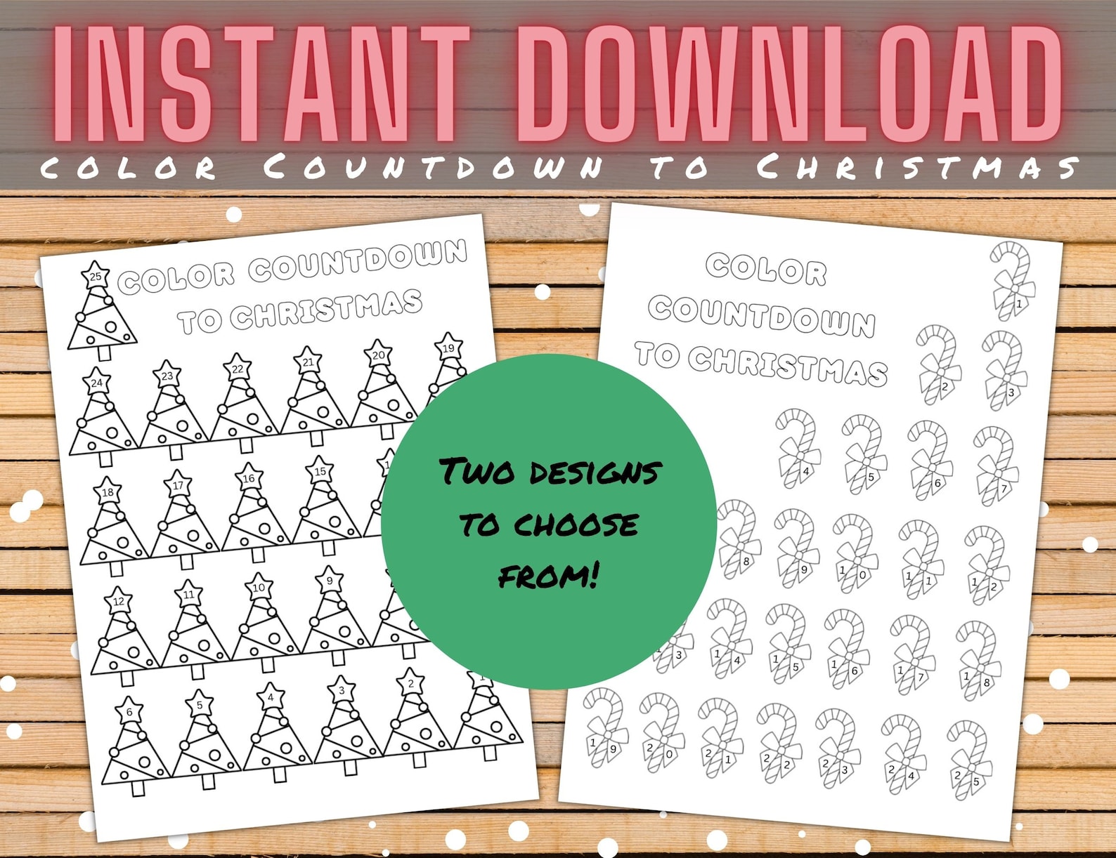 Christmas Advent Calendar Coloring Page: Candy Cane & Tree (digital ...