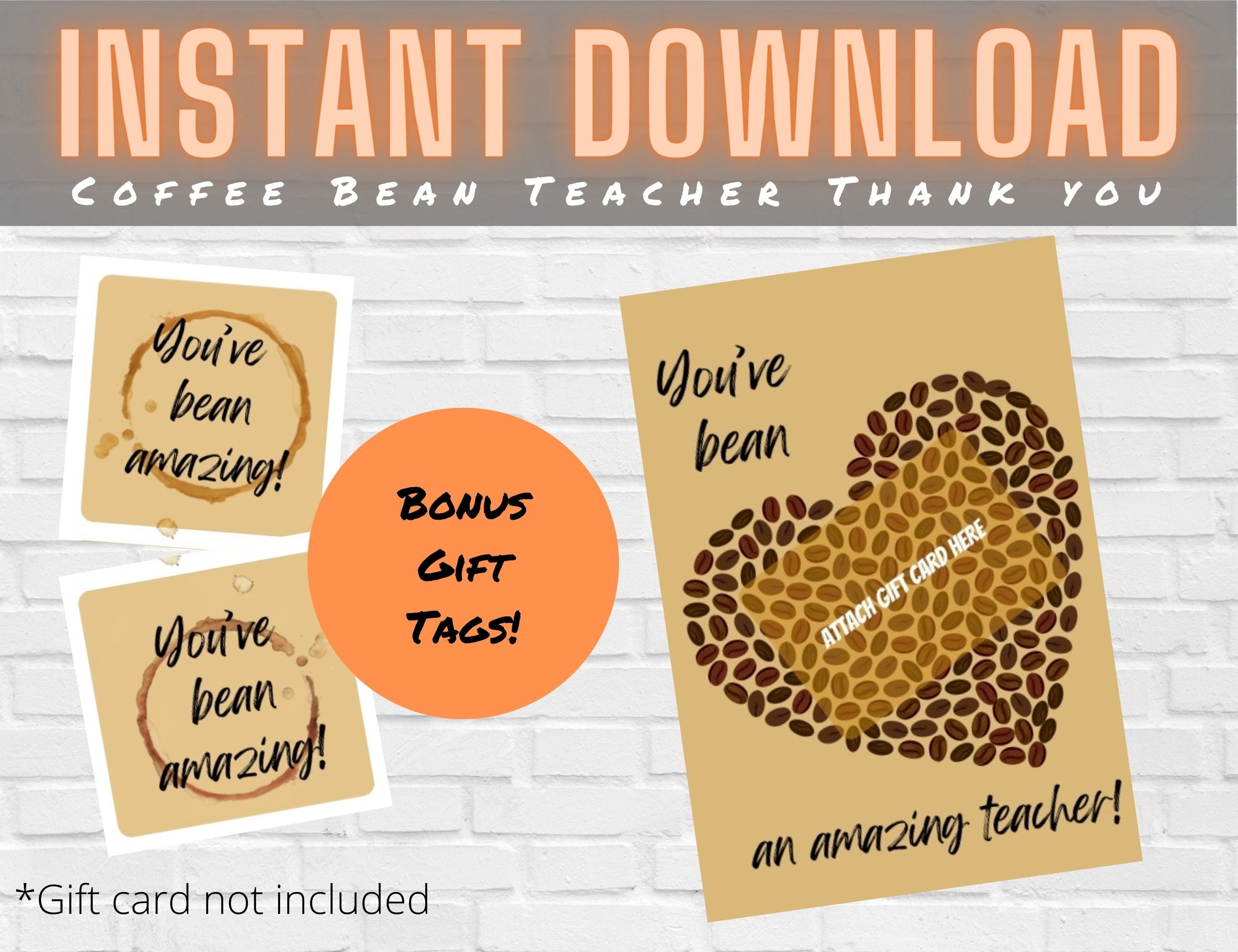 Teacher Gift Card Holder, Coffee Bean Thank You Card, Bonus Tags ...