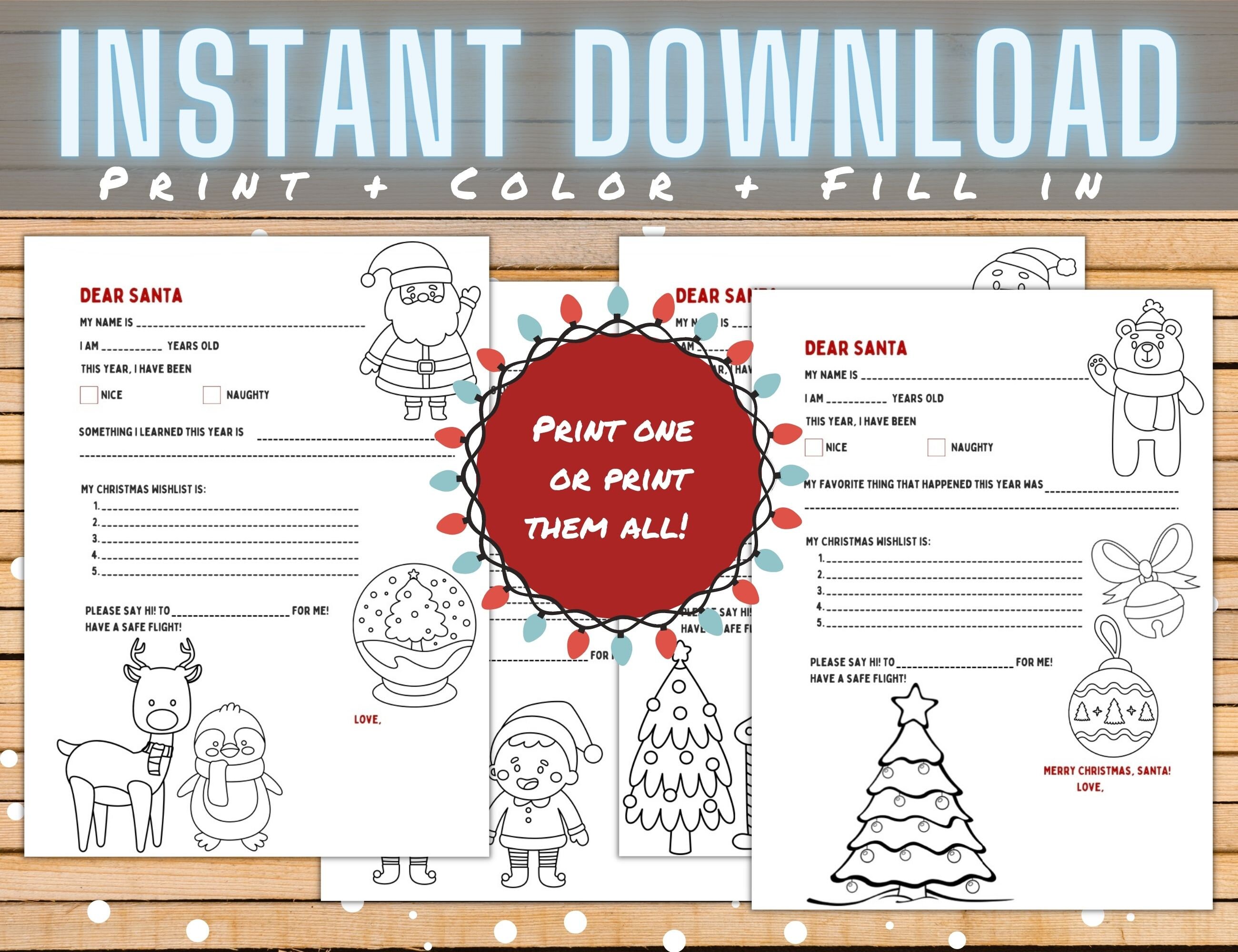 Santa Letter Coloring Sheet Fill-in, Color Your Own Santa Letter - Etsy
