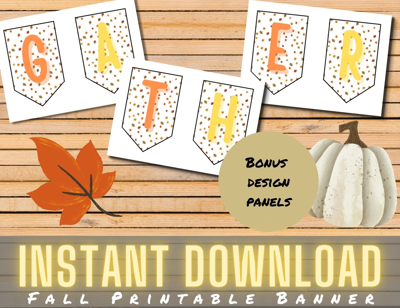 Printable Fall Banners, Thankful Banner, Gather Banner, Thanksgiving ...