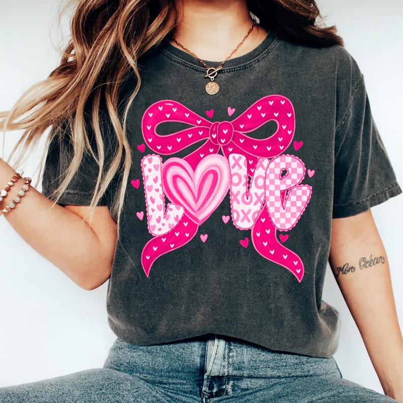 Valentine DTF Transfer – Pink Love Bow Design Iron on Heat Transfer ...