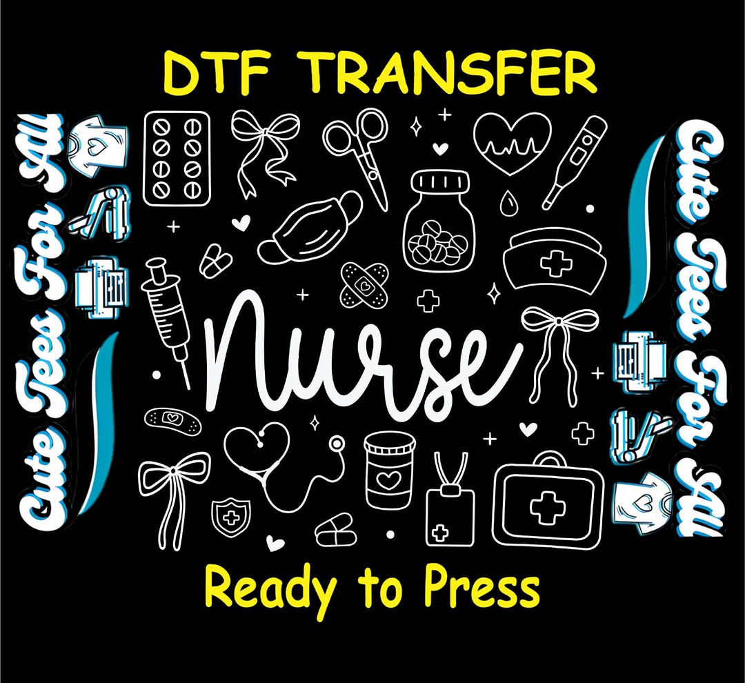 Nurse DTF Transfer – Medical Icons Ready to Press Iron on Decal for DIY ...