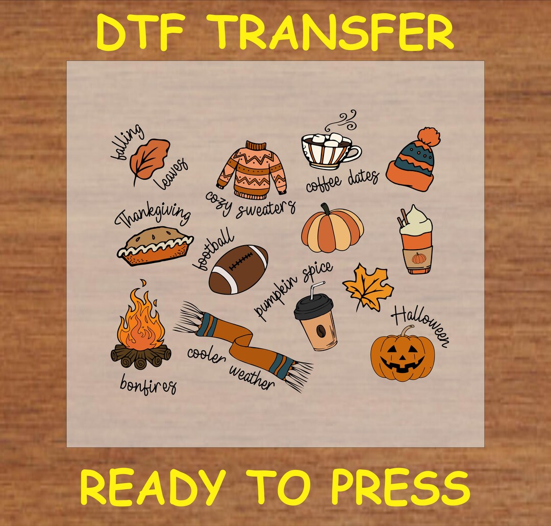 Fall DTF Transfer Iron on Heat Transfer - Ready to Press Hot Peel, Fall ...