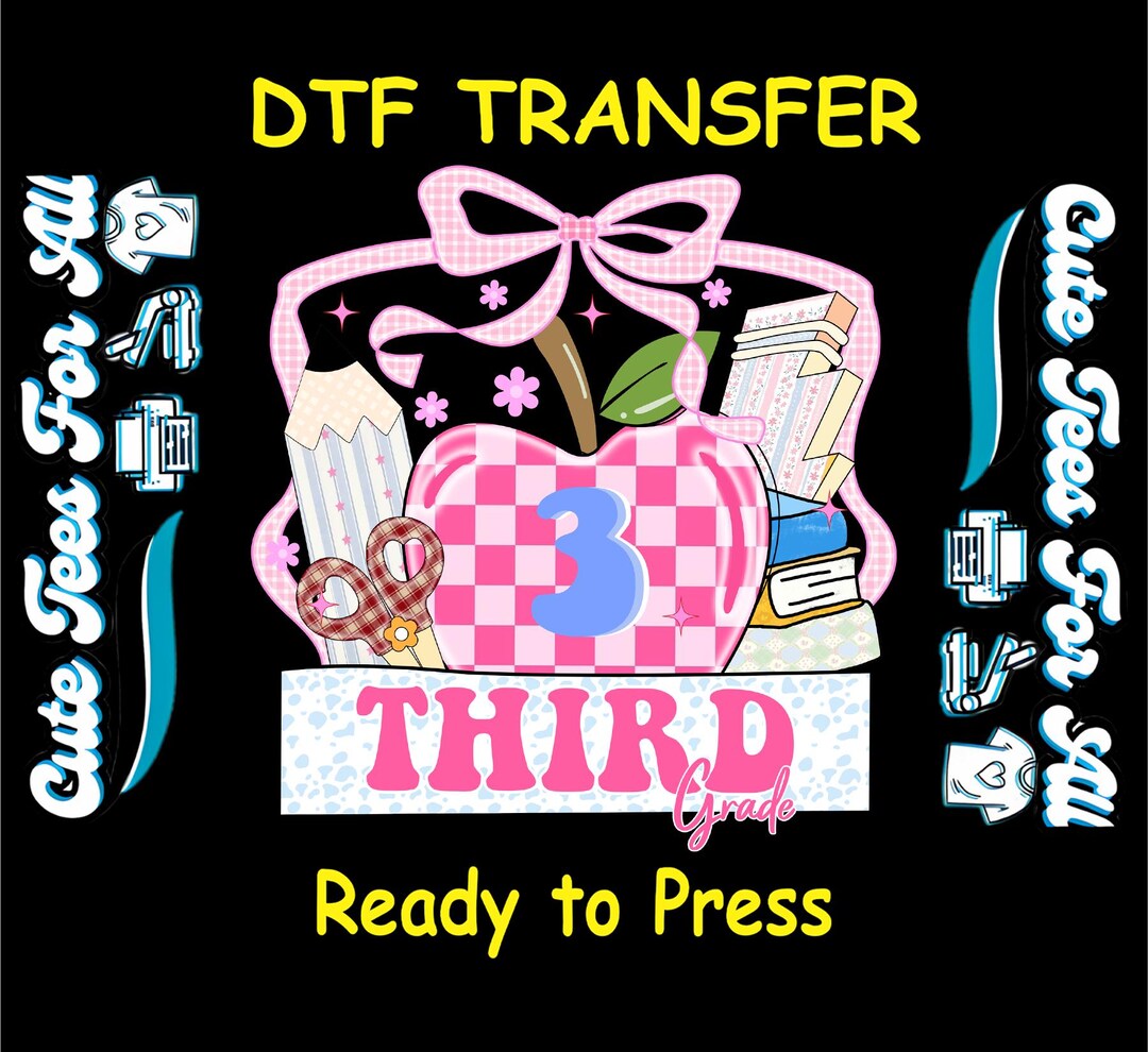Back to School DTF Transfer – Third Grade Apple Design Iron on Heat ...