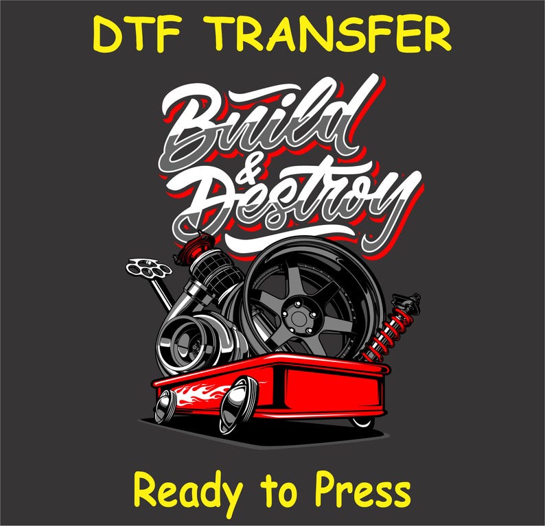 Car DTF Transfer Iron on Heat Transfer - Ready to Press Hot Peel, Build ...