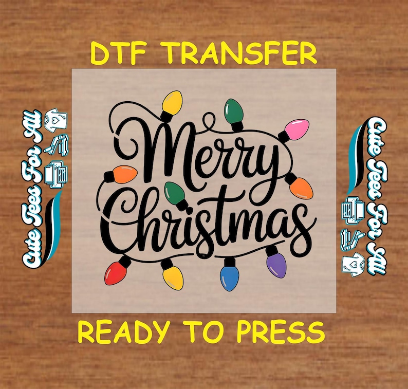 Merry Christmas DTF Heat Transfer – Colorful Lights Iron on Decal for ...