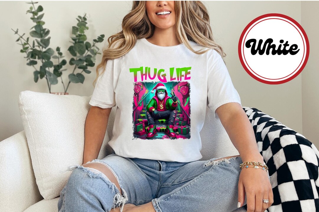 Funny Thug Life Santa T-shirt Hip Hop Christmas Graphic Tee Unisex ...
