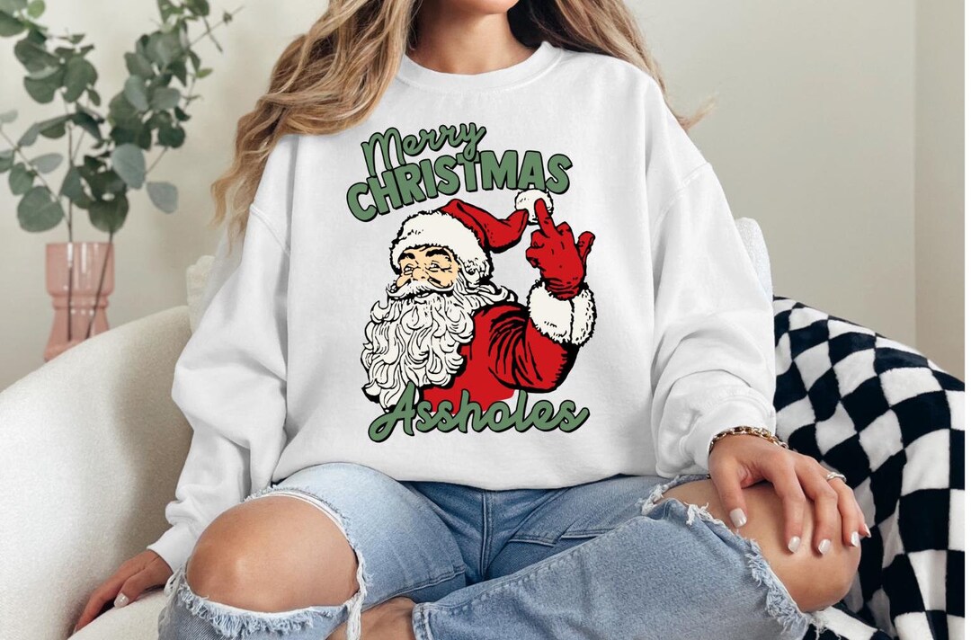 Savage Santa Sweatshirt Middle Finger Santa Sweatshirt OFFENSIVE Santa ...