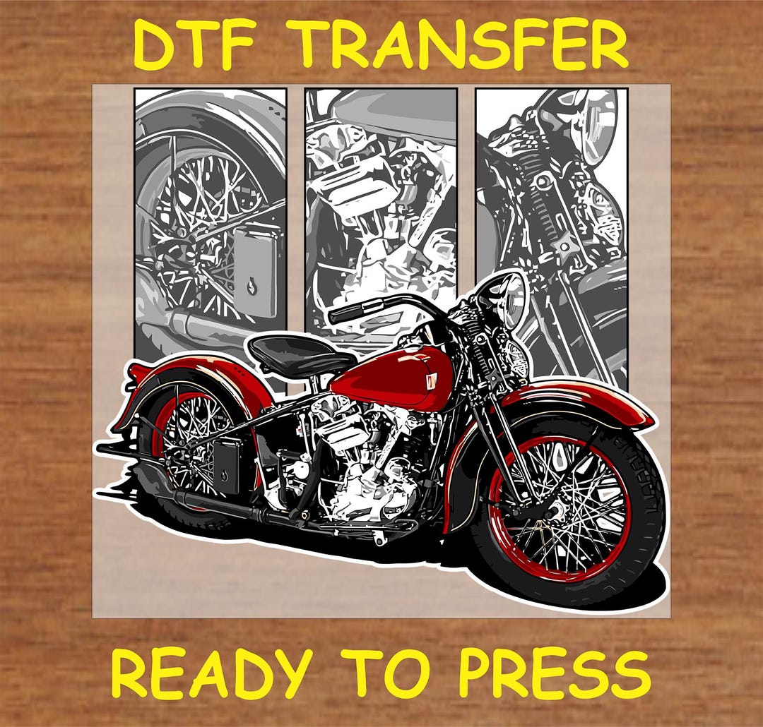 Motorcycle DTF Transfer Iron on Heat Transfer - Ready to Press Hot Peel, Vintage Bike Design for ...