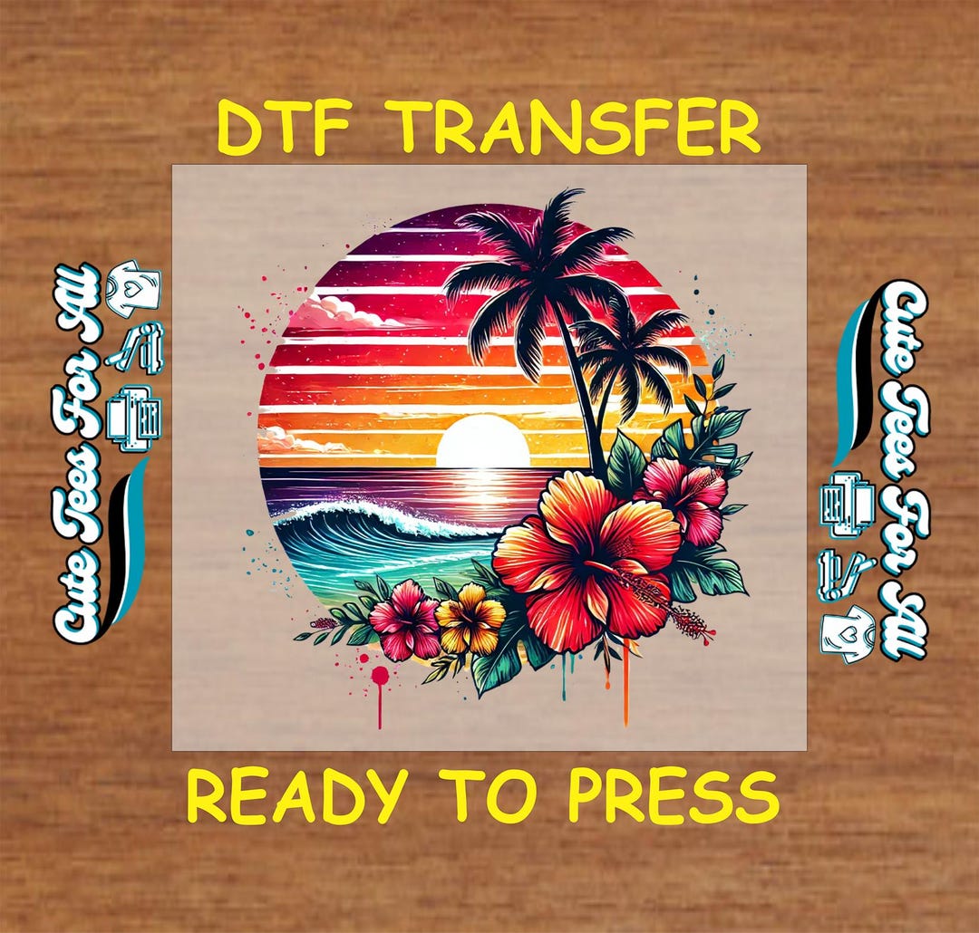 Summer DTF Transfer Iron on Heat Transfer - Ready to Press, Sunset Palm ...