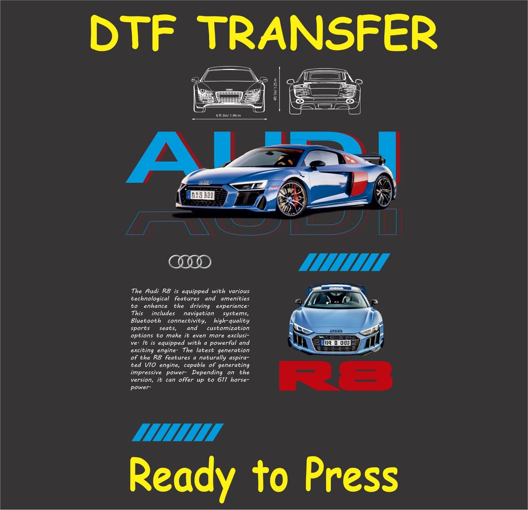 Car DTF Transfer Iron on Heat Transfer Ready to Press Hot Peel, R8 ...