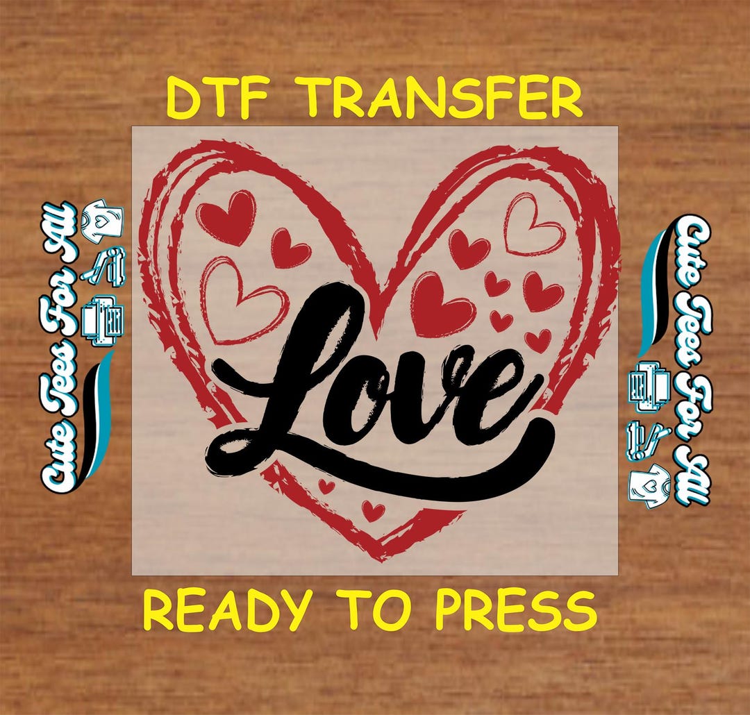 LOVE DTF Transfer – Hand-drawn Red Heart With Black Script, Ready to ...