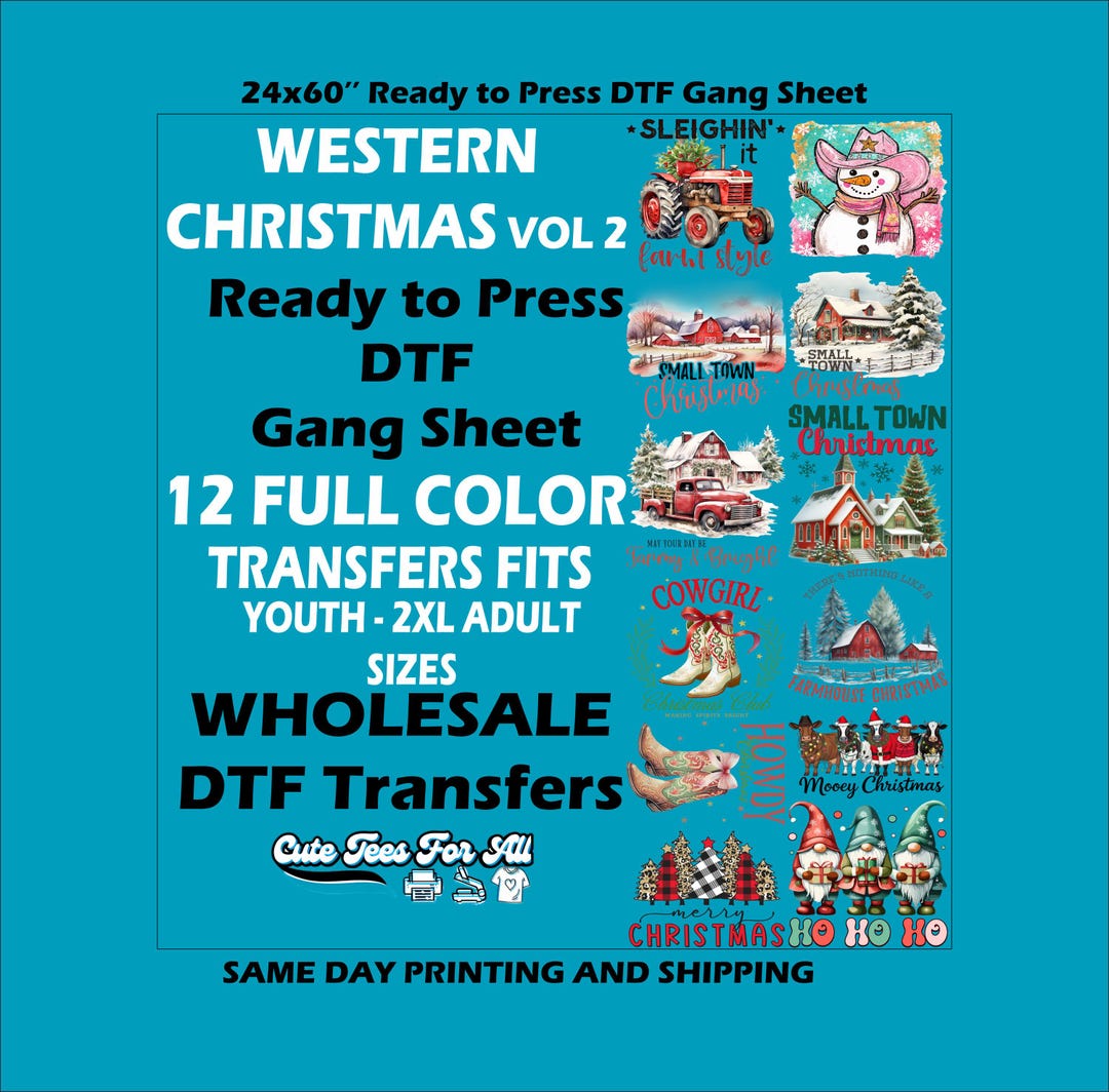 Western Christmas DTF Gang Sheet – 12 Heat Transfer Decals for DIY ...