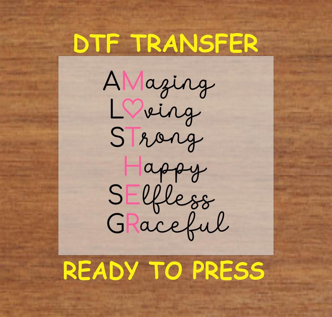 Mom DTF Transfer Iron on Heat Transfer - Ready to Press, Mother Acronym ...