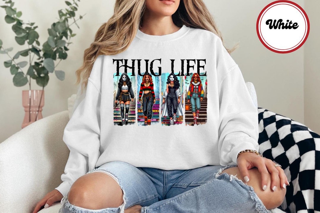 Thug Life Sweater Spooky Halloween Sweater Girly Horror Characters ...