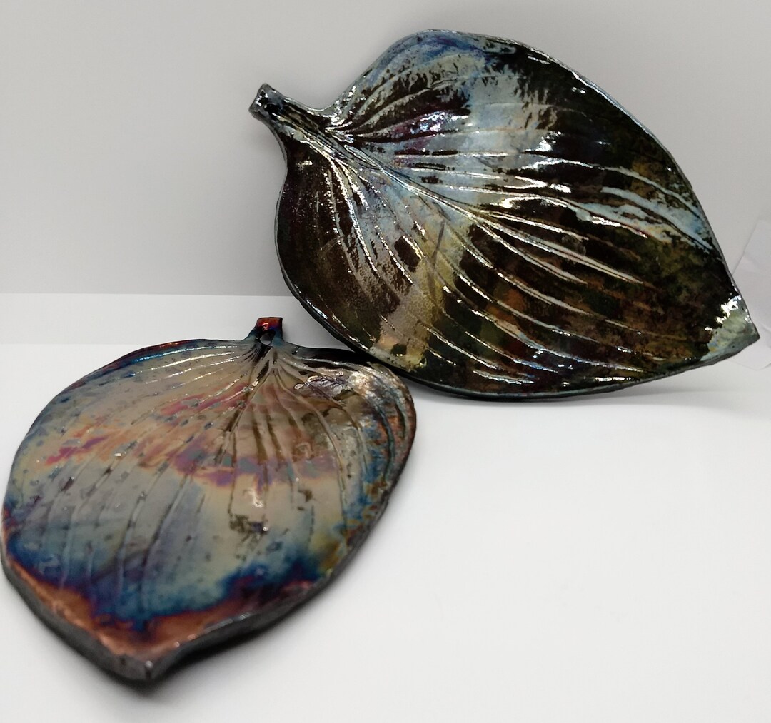 Handbuilt American Raku Hosts Leaves, Set of 2 - Etsy
