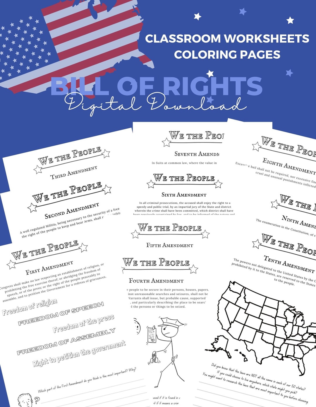 Bill of Rights PDF First 10 Amendments Learning, Coloring, Thinking ...