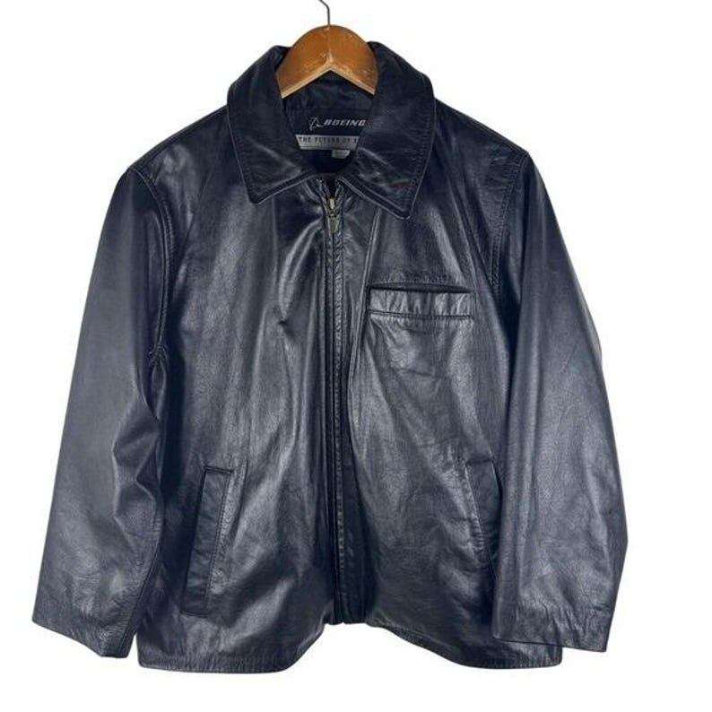 Boeing the Future of Flight Vintage Leather Jacket Women's Large Black ...