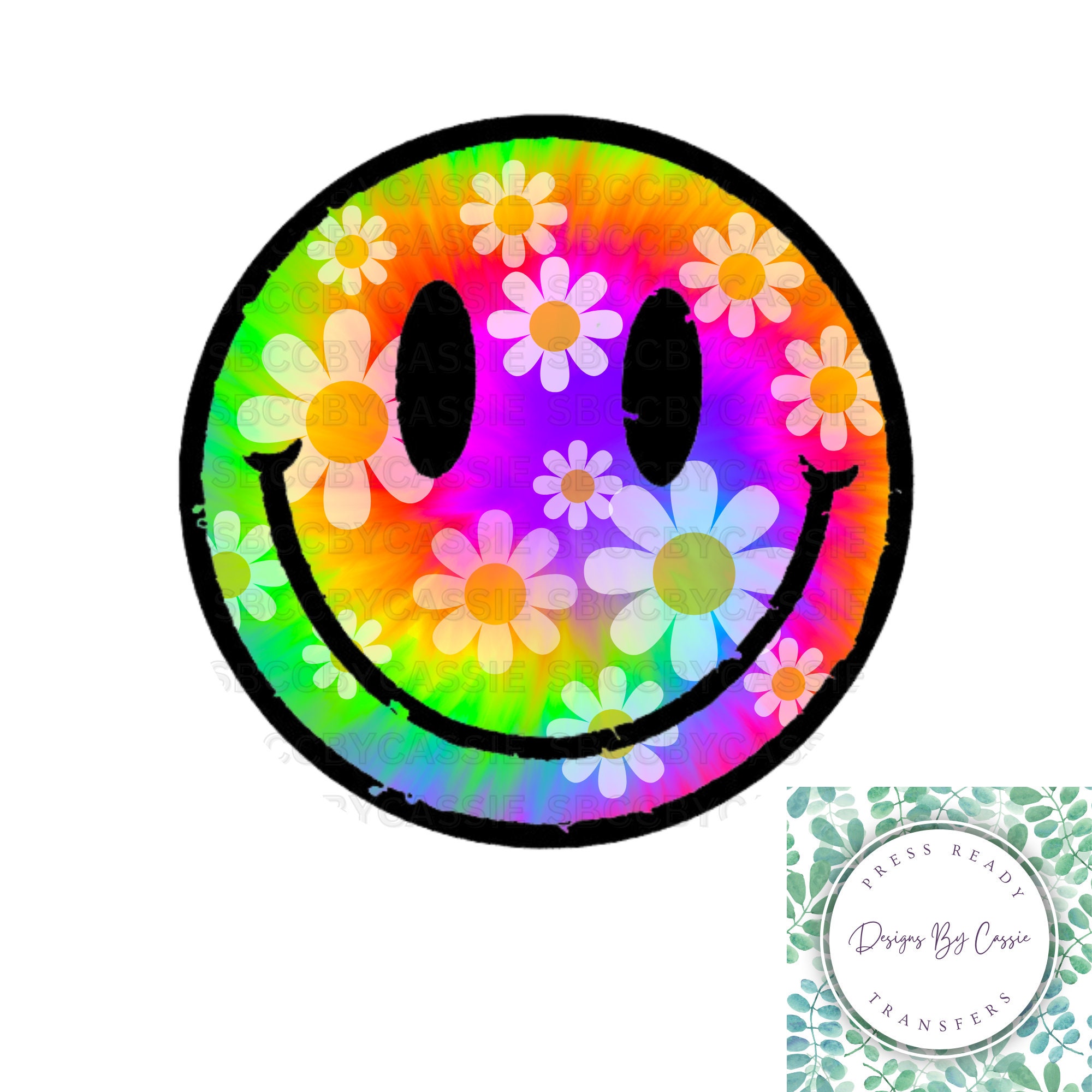 Daisy Tie-dye Smiley Face T-shirt Transfer- (DTF or Sublimation)- Ready ...