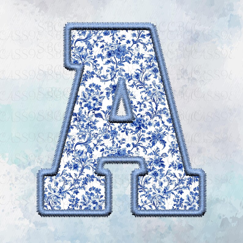 Blue Floral Chinoiserie Toile Alphabet Bundle - Digital Files - Instant ...
