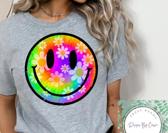 Floral Happy Face Transfer- (DTF or Sublimation)- All Sizes- Ready to ...